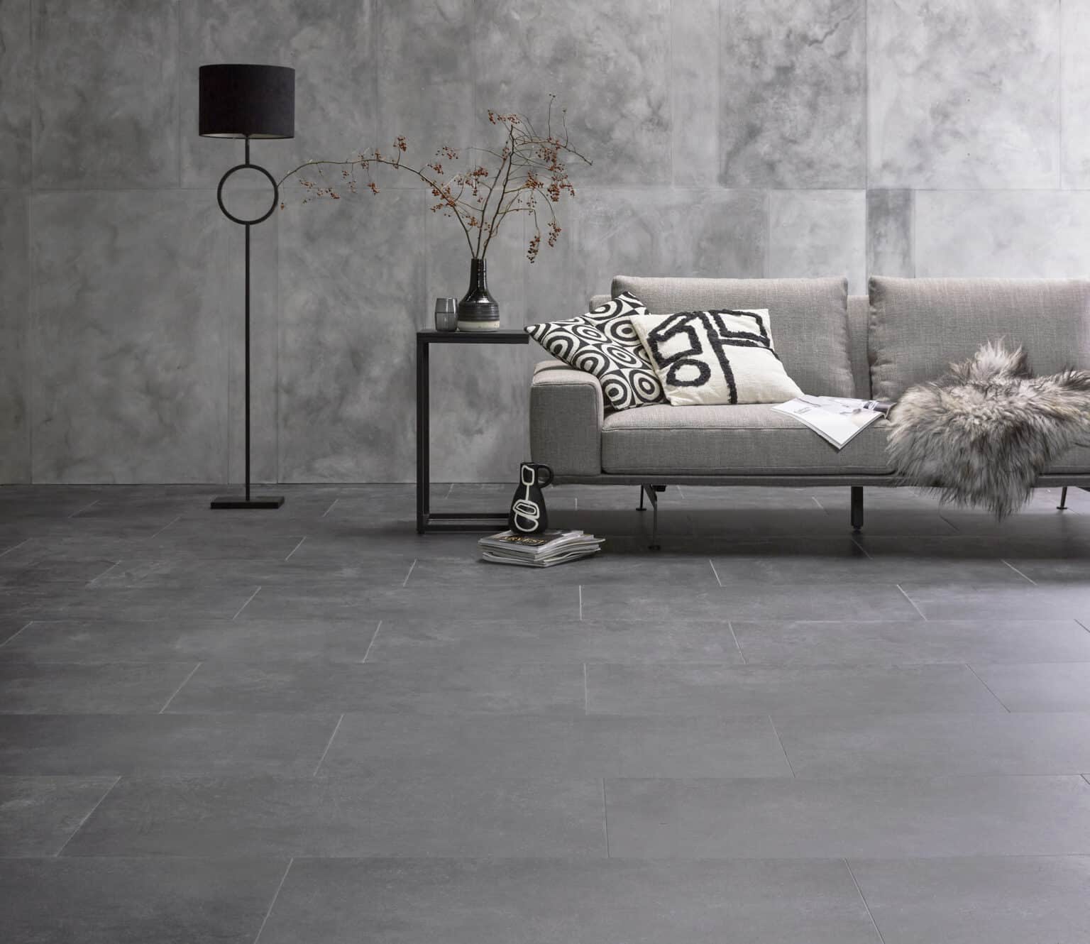 PVC betonlook vloer - Stoere industriële woonstijl